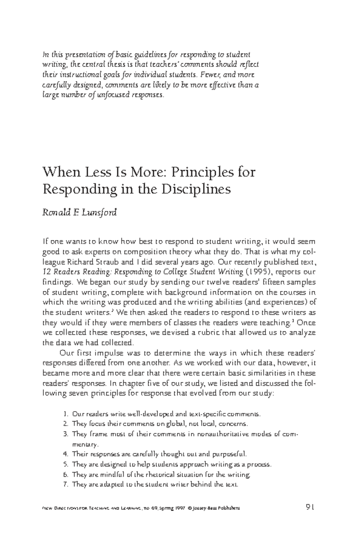 When Less Is More: Effective Principles for Responding to Student ...