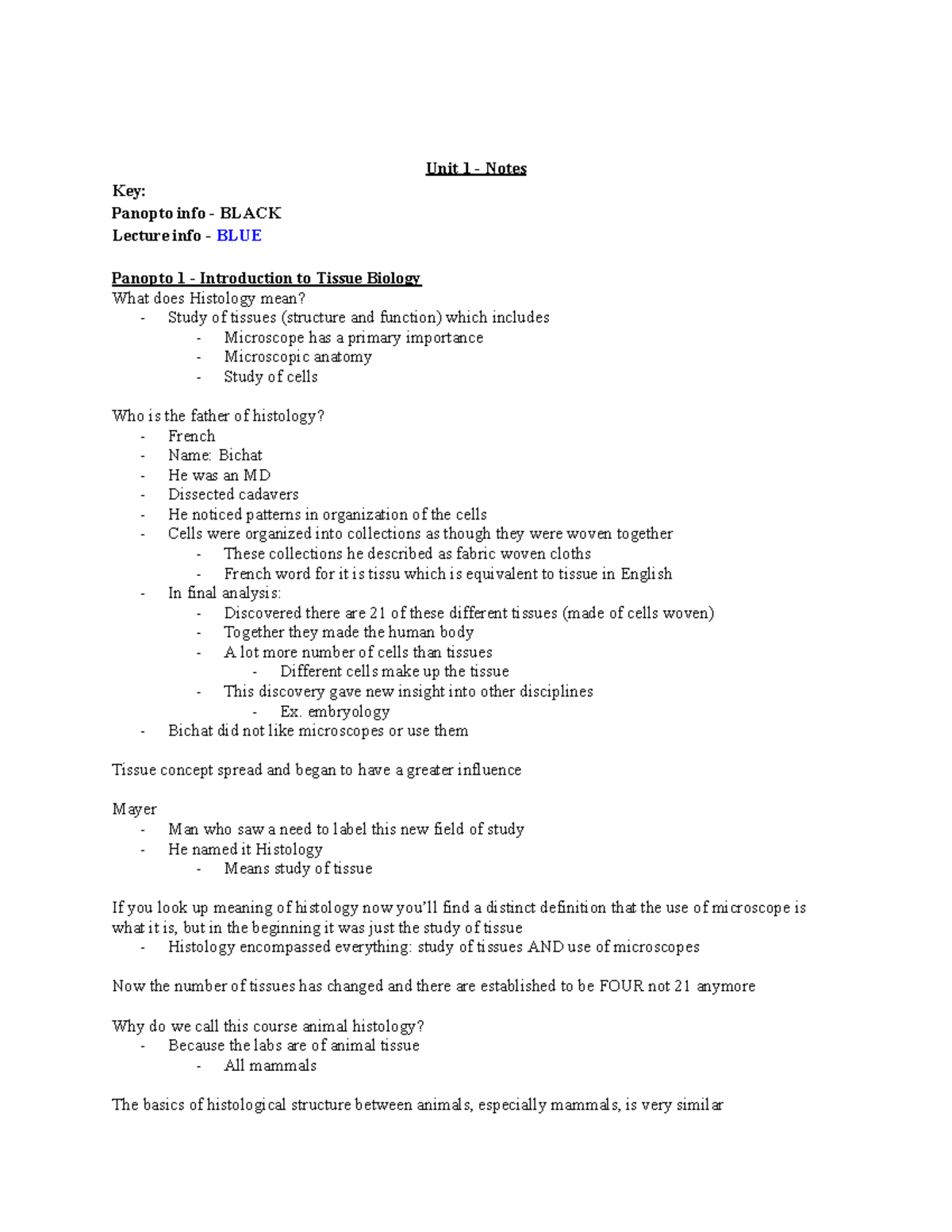 Unit 1 - Notes - Unit 1 - Notes Key: Panopto info - BLACK Lecture info ...