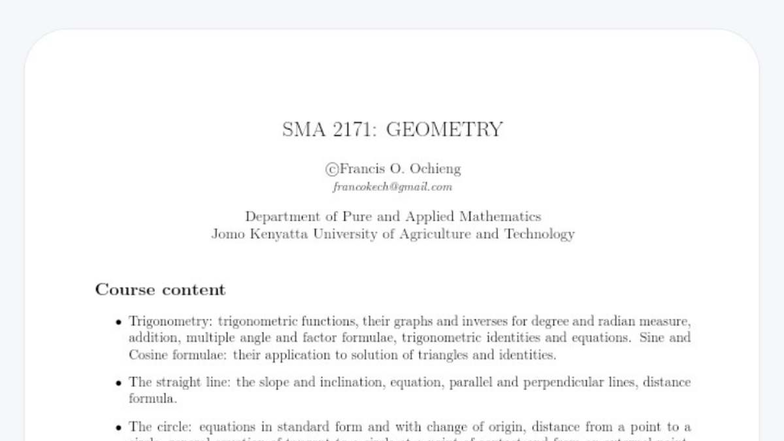 SMA 2171: Geometry Lecture Notes and Practice Materials - Studocu