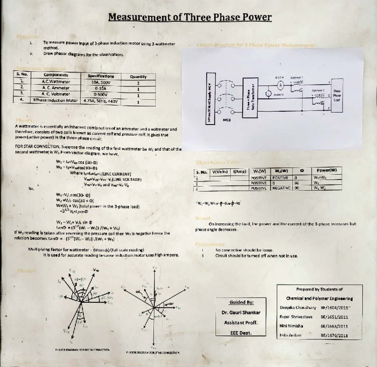 Experiment-9: 3-Phase Power Measurement in Induction Motors - Studocu