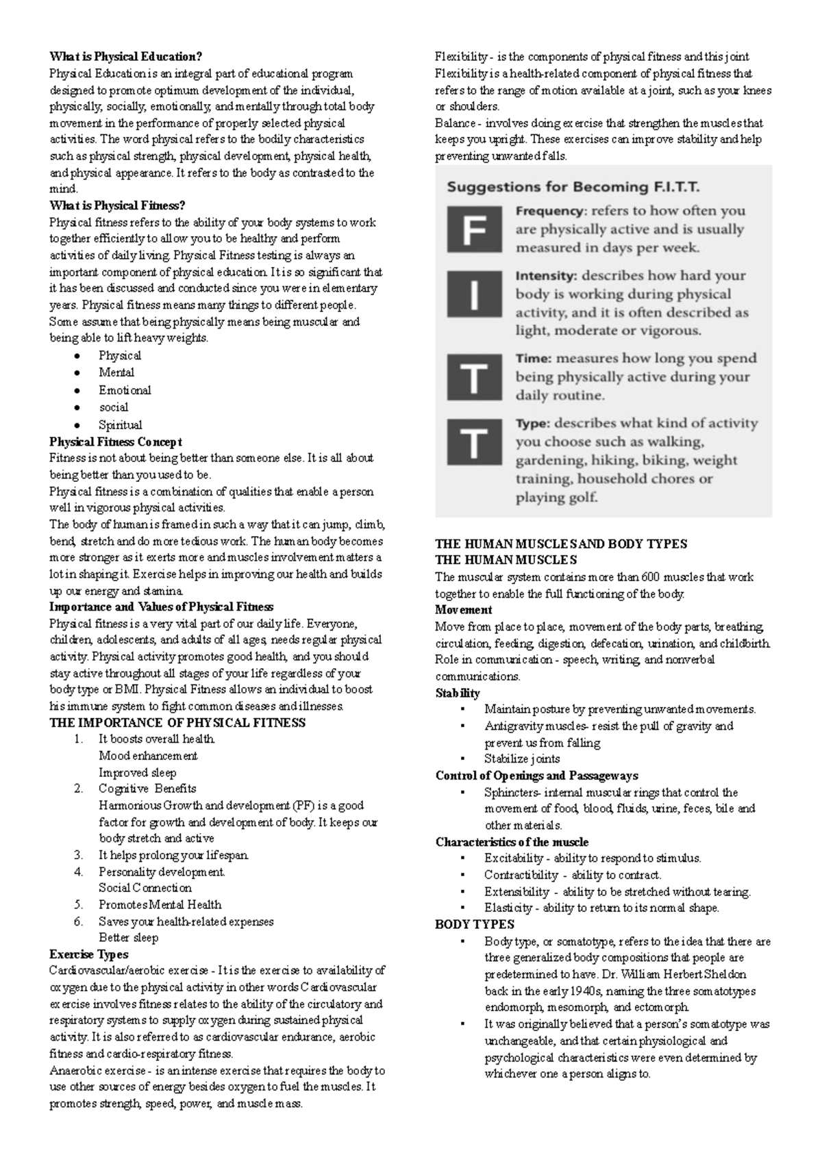 PE Notes Recap: Understanding Physical Education & Fitness - Studocu