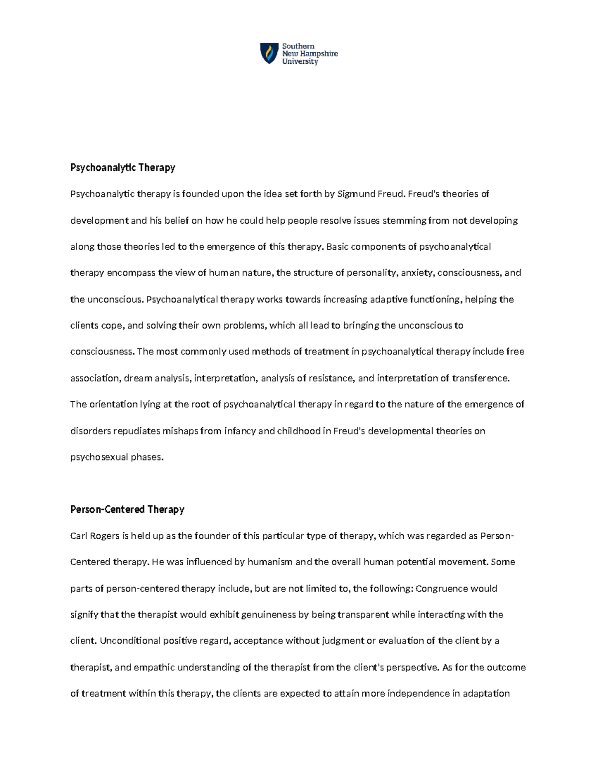 PSY 315 Psychoanalytic and Cognitive Behavioral Therapy Overview - Studocu