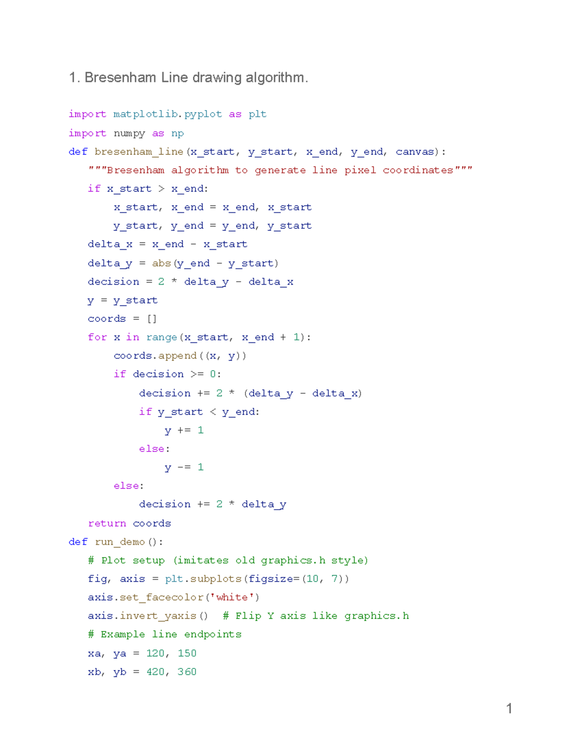Computer Graphics Report: Bresenham Algorithms & Transformations - Studocu