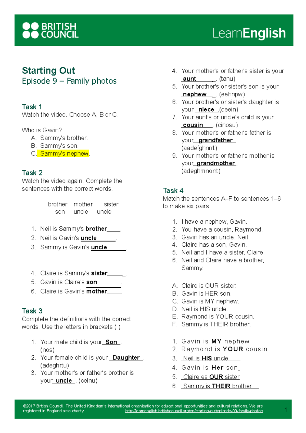 Tareas Segundo Parcial, Inglés II, Sección 8:00 - Episodio 9 - Studocu