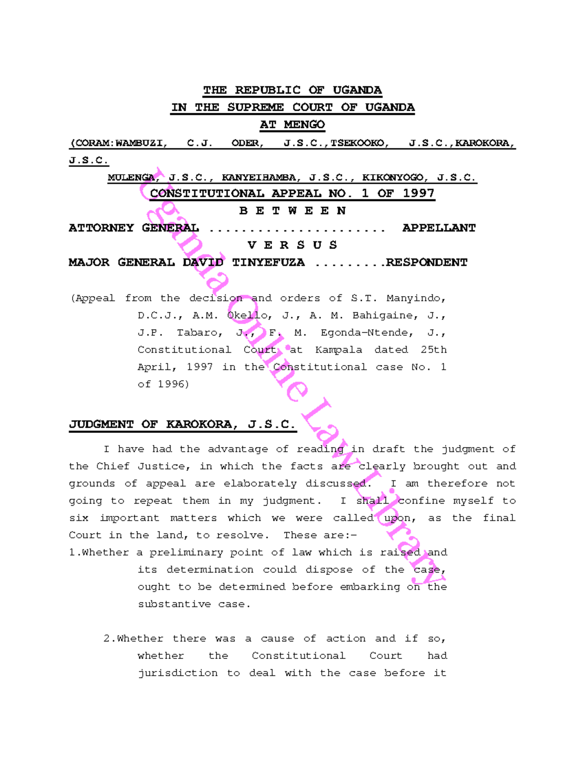 Attorney General v. Major General David Tinyefuza: Supreme Court ...