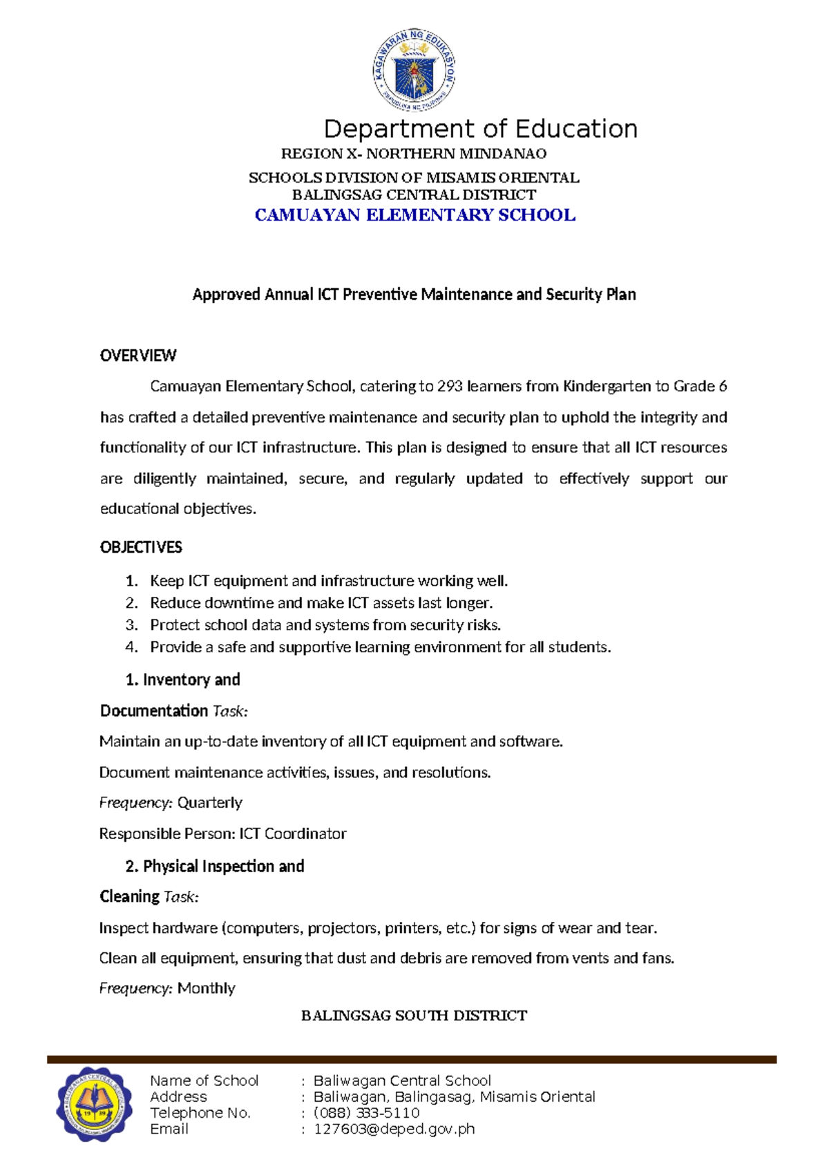 1. 2 Approved Annual ICT Preventive Maintenance and Security Plan ...