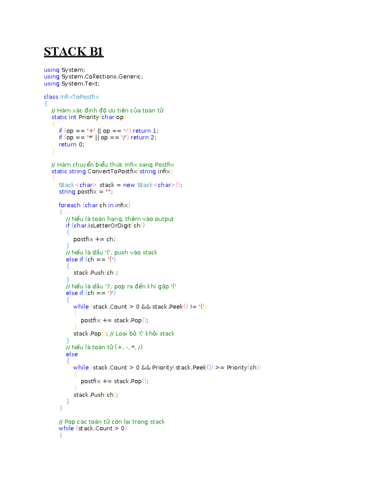 BÀI TẬP VỀ NHÀ BUỔI 3 - STACK B using System; using System.Collections ...