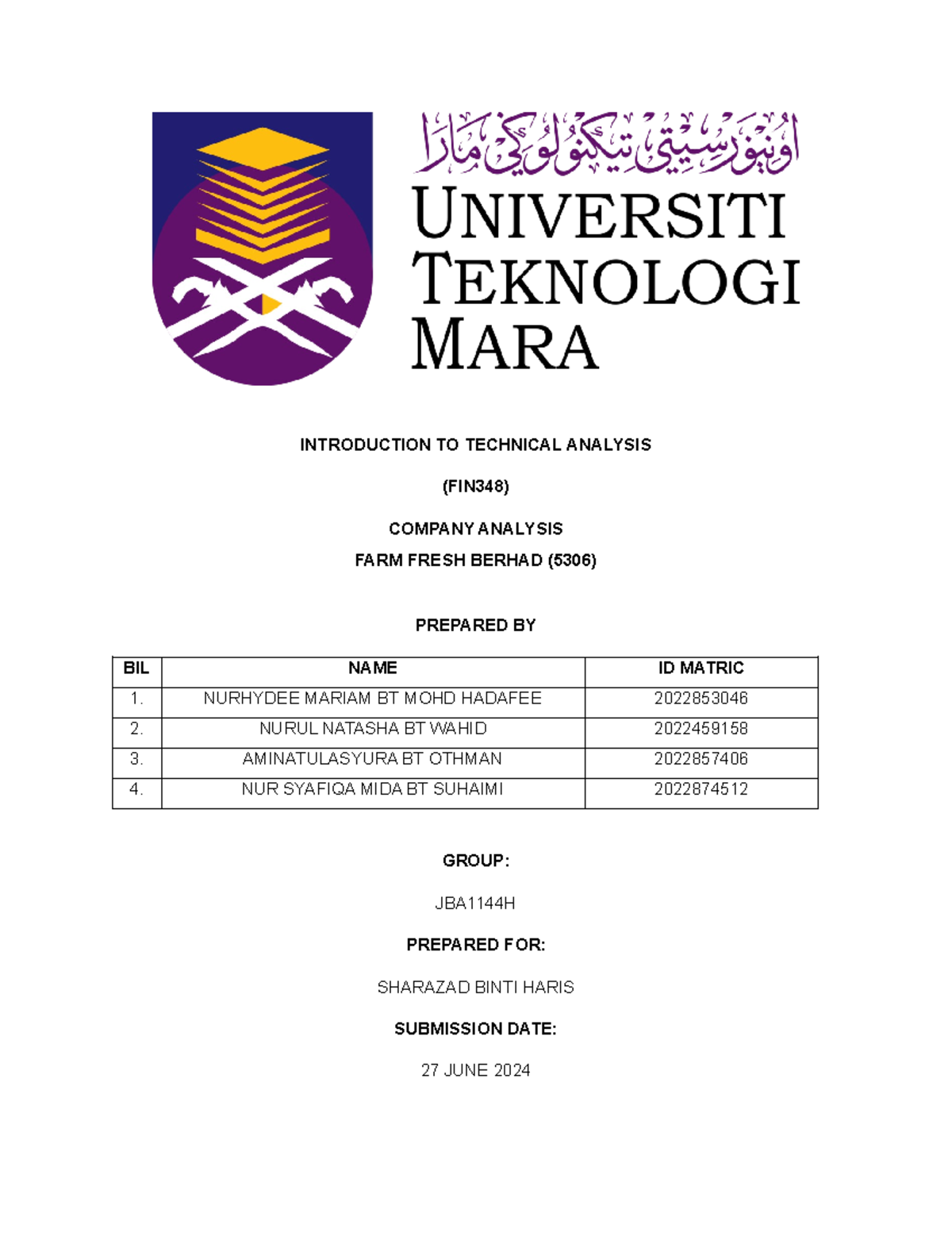 FIN348 - Technical Analysis of Farm Fresh Berhad's Financial Performance - Studocu