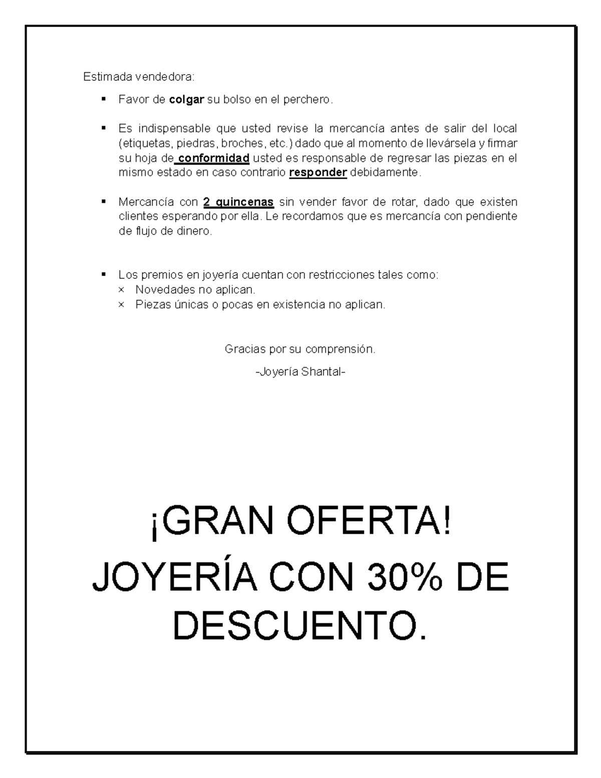 Imprimir - OK MM - Estimada vendedora: Favor de colgar su bolso en el ...