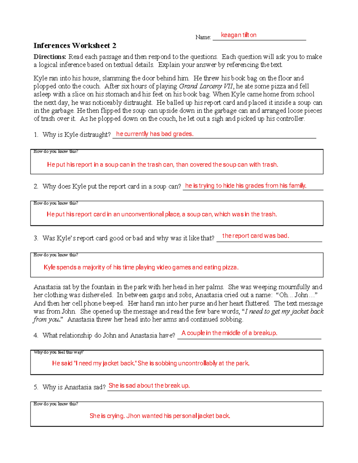 Inferences Practice Worksheet: Analyzing Textual Details - Studocu
