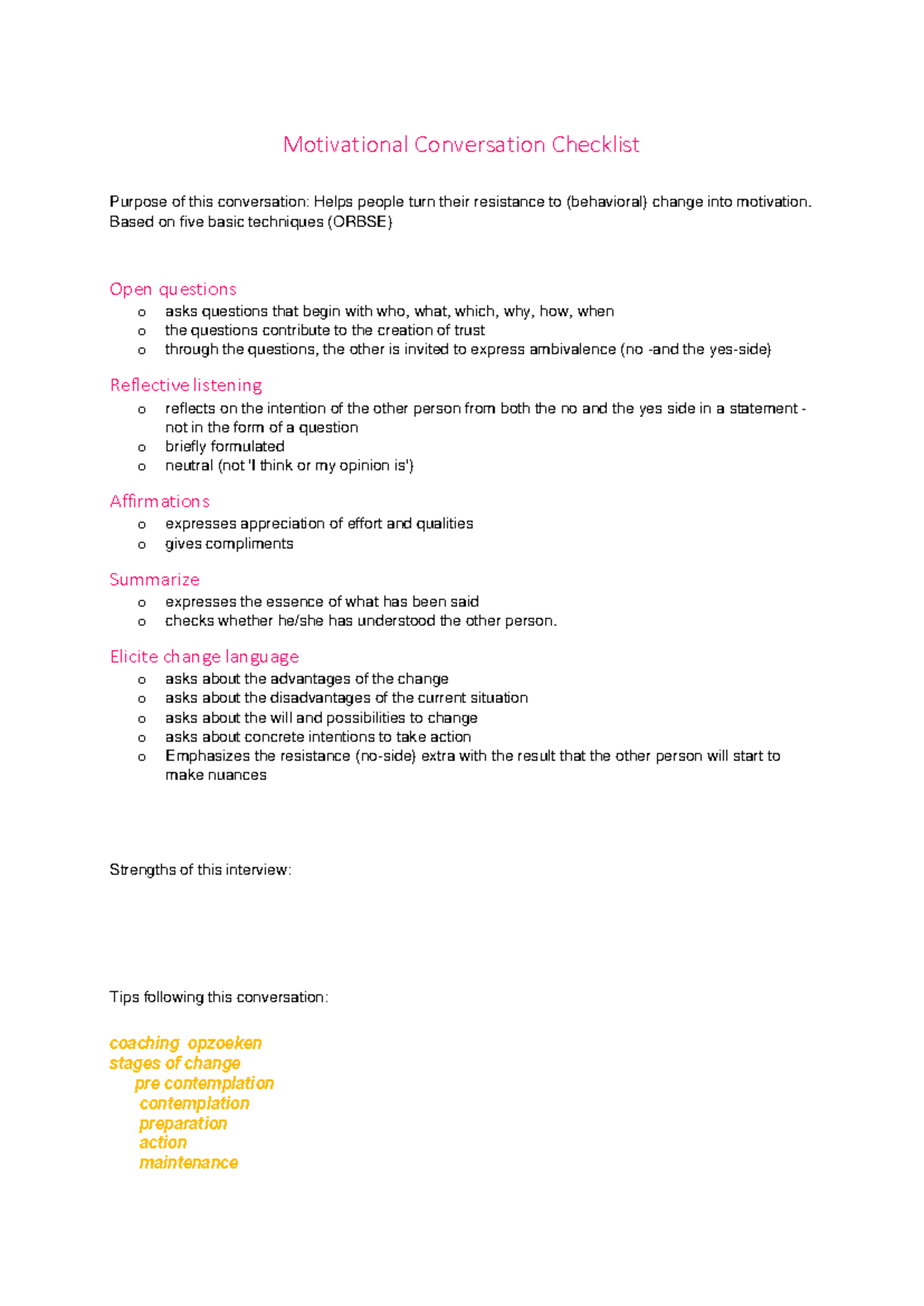 Checklist Motivational Conversation ES - Motivational Conversation ...