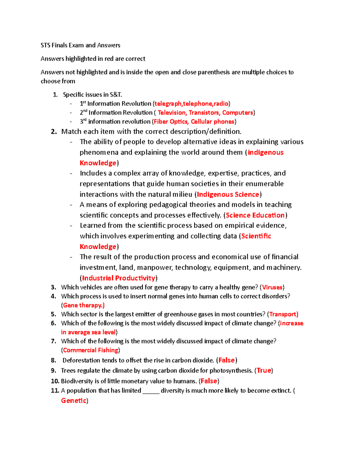 STS Final Exam Answers: Comprehensive Guide with Key Insights - Studocu
