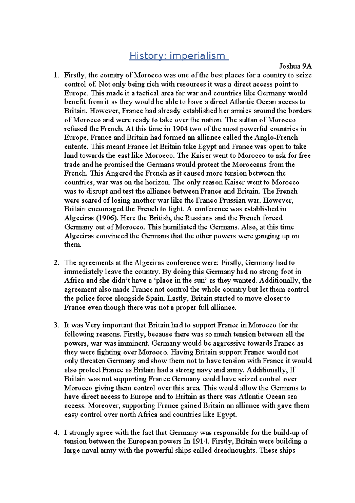 History: The Moroccan Crisis and European Tensions 9A - Studocu