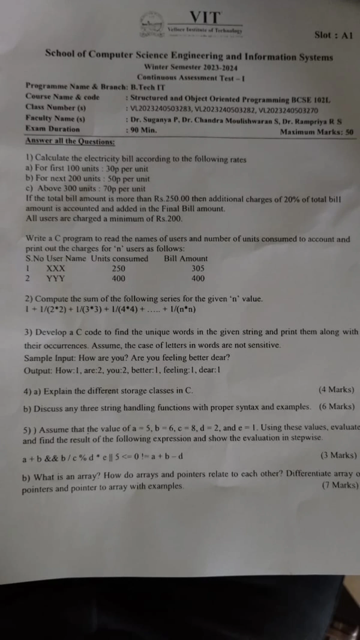 BCSE102P CAT 1 G1 2023 - Structured Programming Assessment Details ...