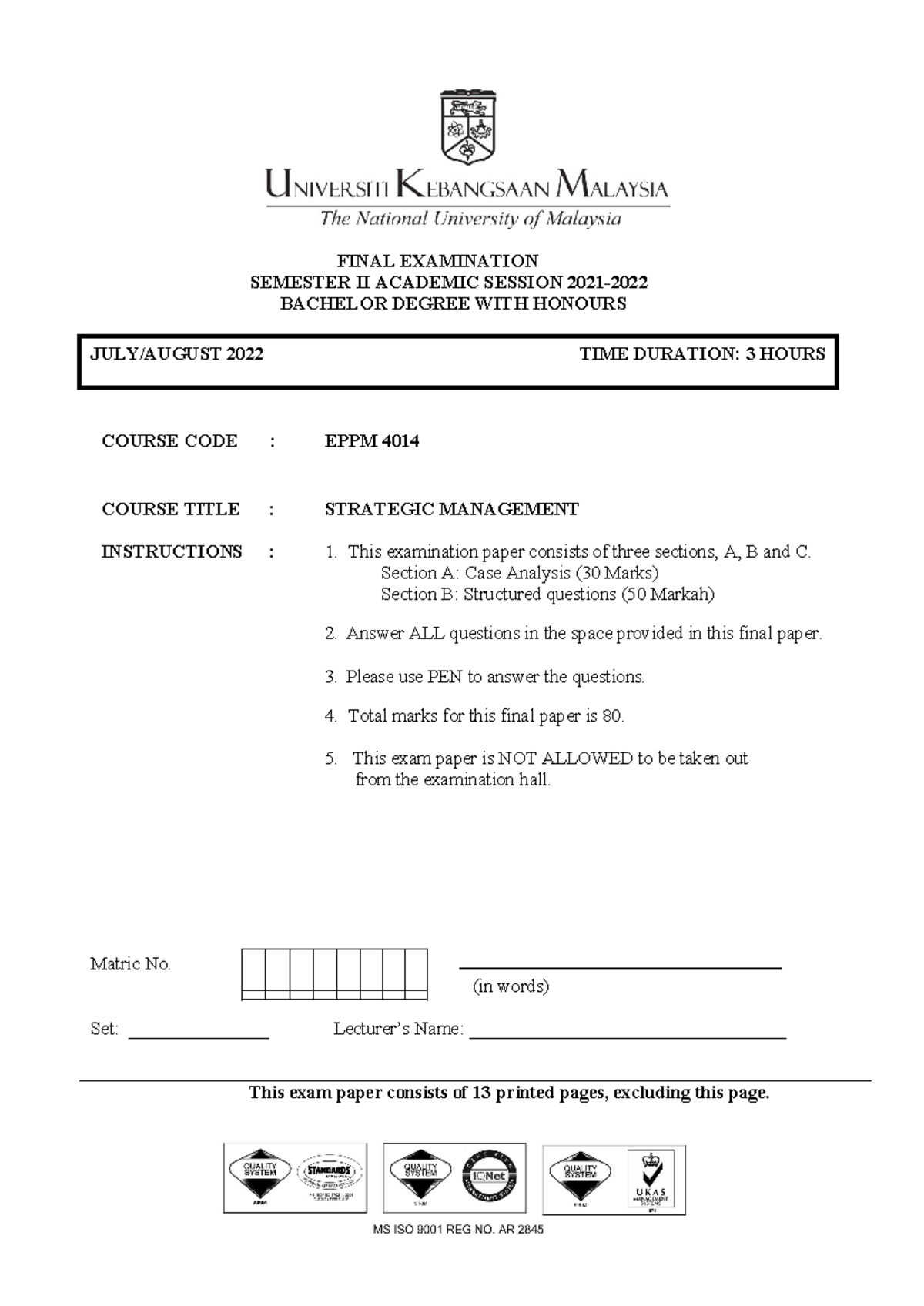 Final Exam Sem 2 2122 PKP-edited - FINAL EXAMINATION SEMESTER II ...