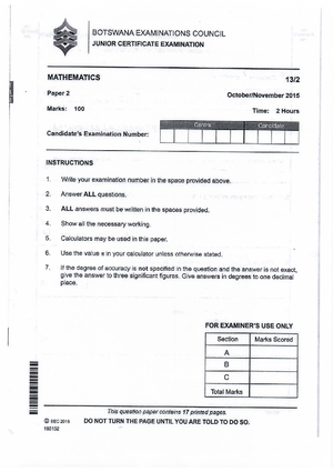 Maths JCE 2016 Paper 2 - introductory to mathematics - Studocu