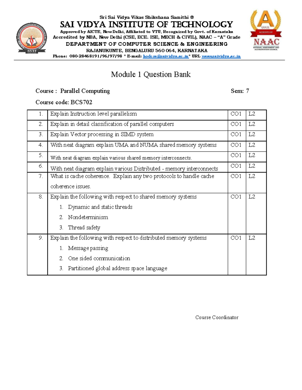 Parallel Computing Question Bank (BCS702) - Modules 1 to 5 - Studocu