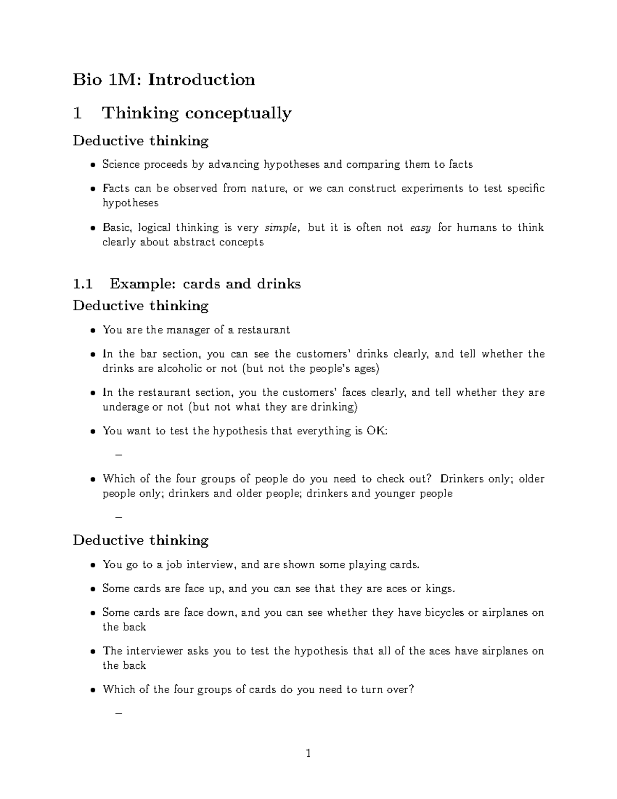 Bio 1M: Intro to Deductive Thinking and Hypothesis Testing - Studocu