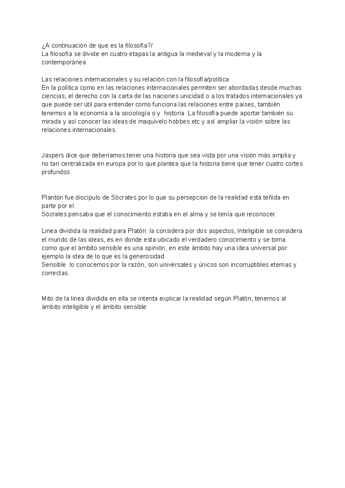 FILO Final Exam - Etapas de la Filosofía y Relaciones Internacionales ...