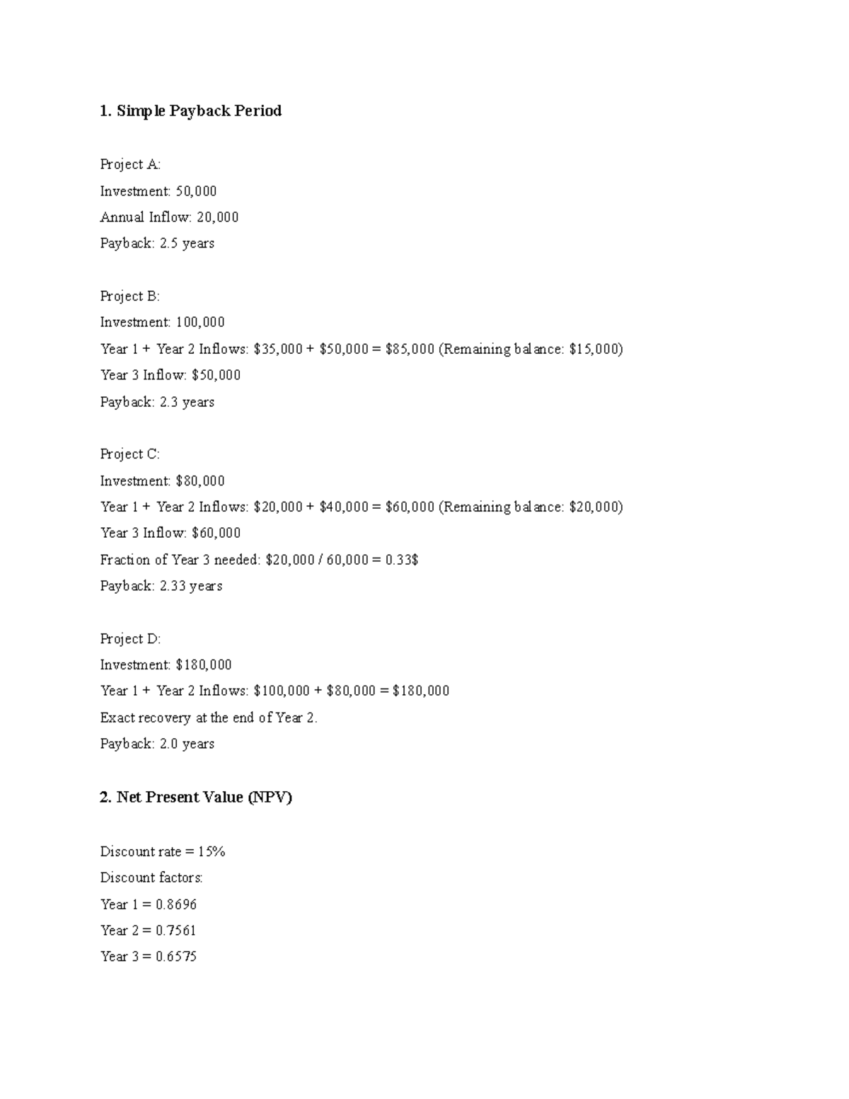 Module IV - e-Assignment Mini Case: Payback & NPV Analysis - Studocu