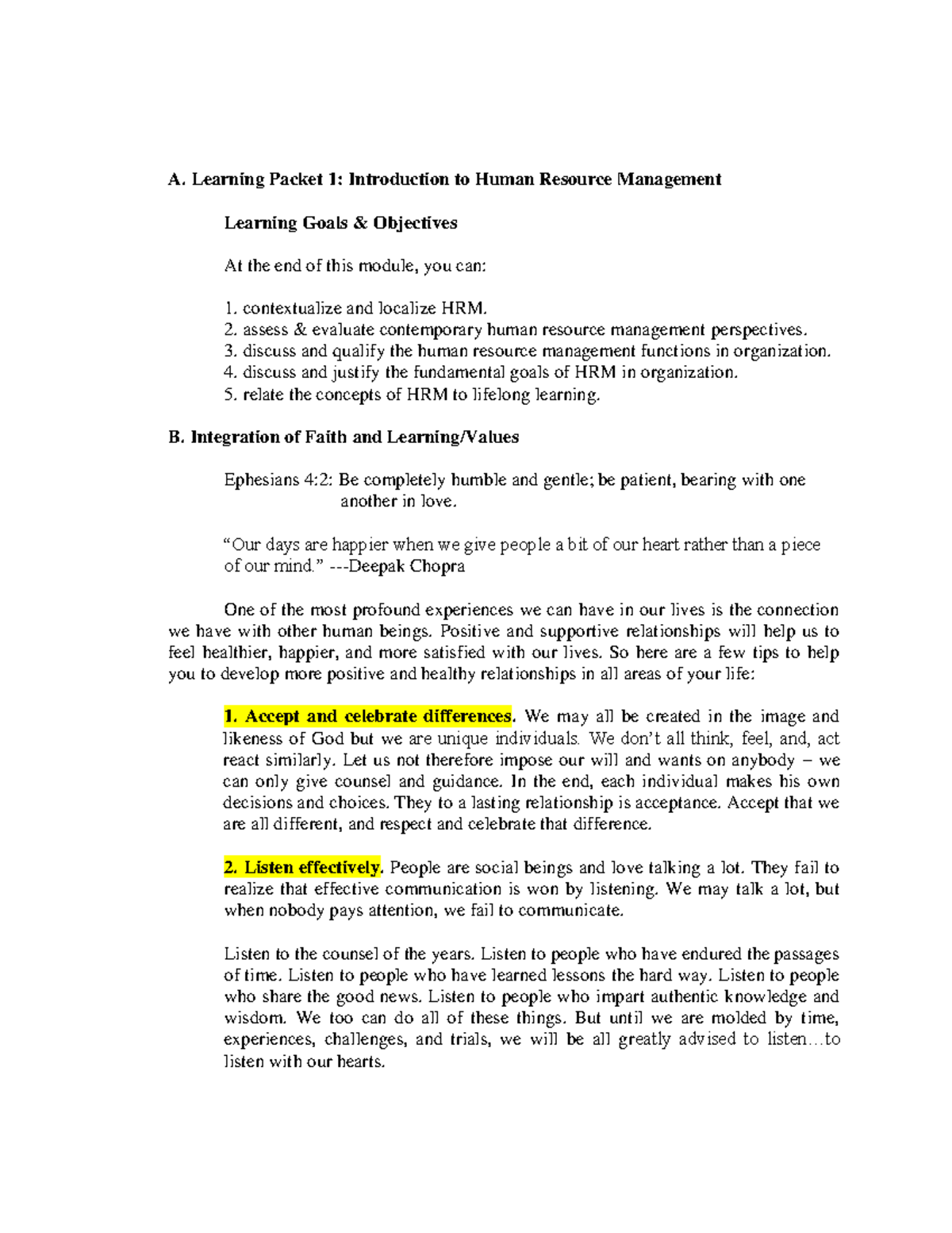 HRM Learning Packet 1: Intro to Human Resource Management - Studocu
