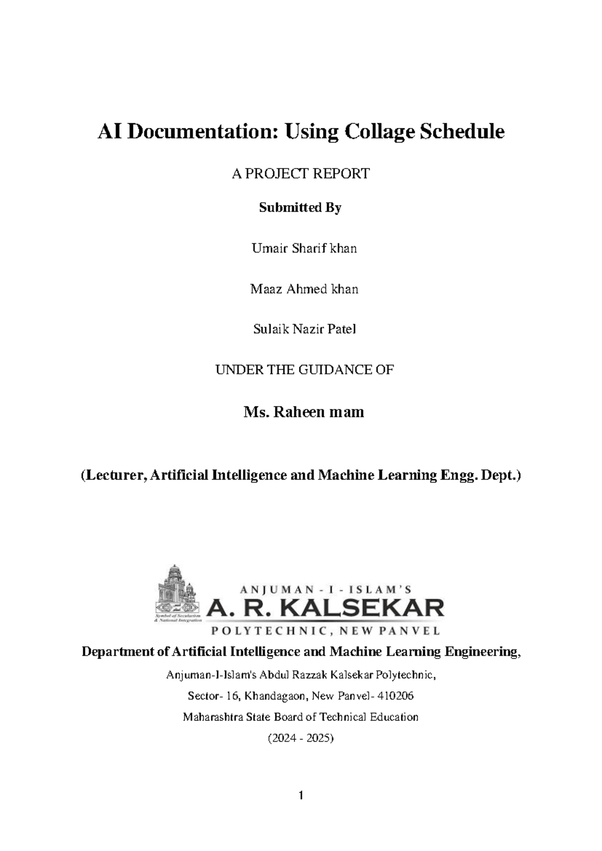 AI Documentation: College Schedule Assistant Project Report (AI-ML Engg ...