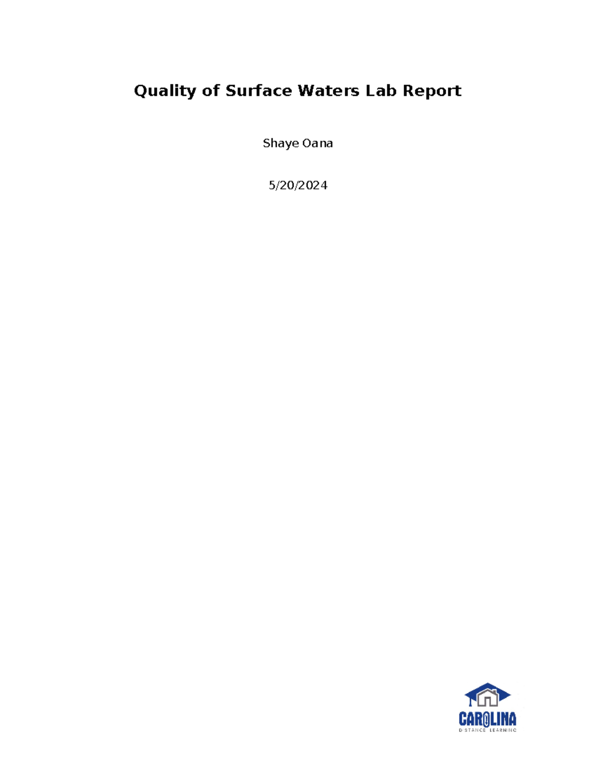 Quality of Surface Waters Lab Report for BIO 3-1 Homework - Studocu