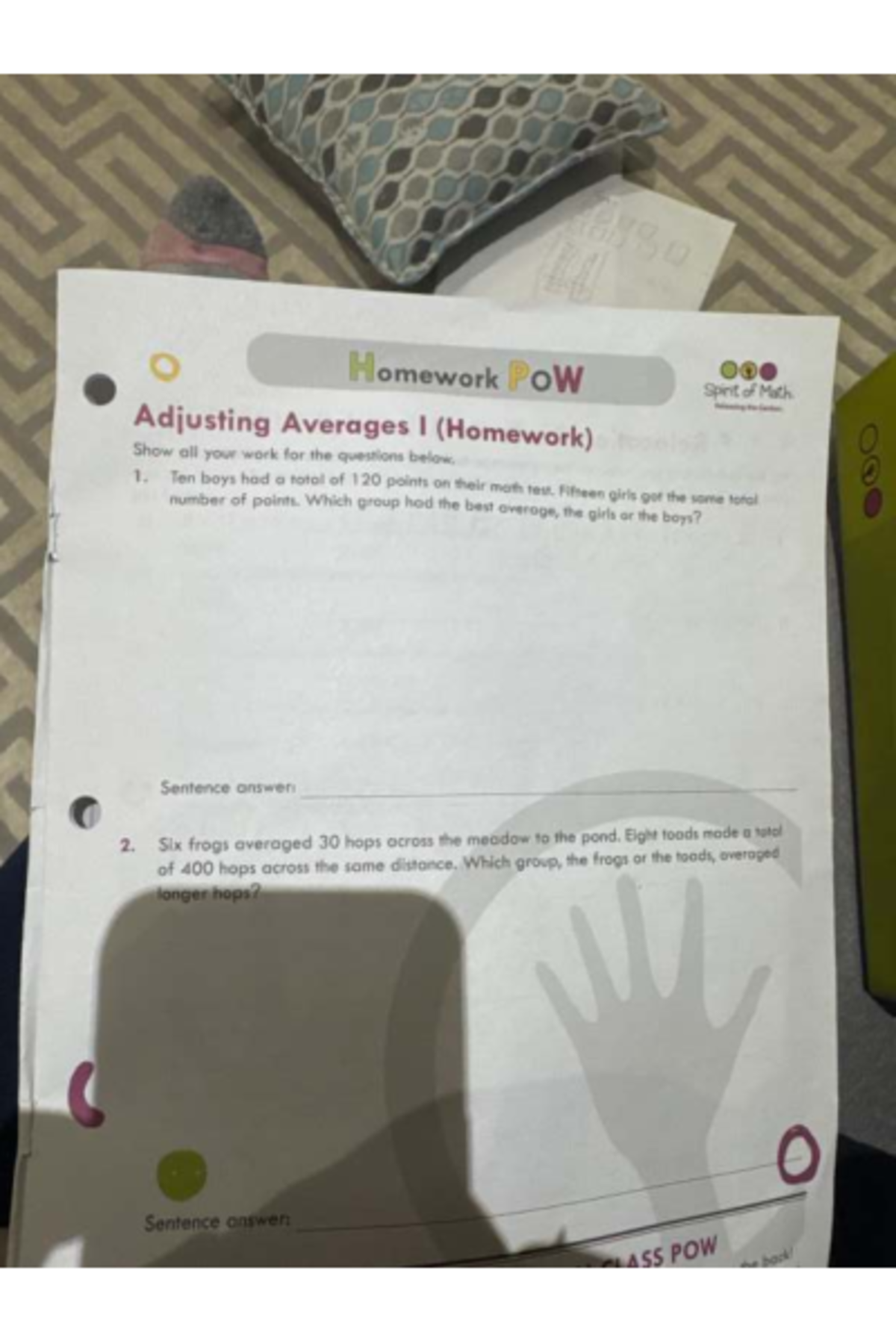 Homework PoW Spirit of Math: Adjusting Averages I (Sp M1 - 1111) - Studocu