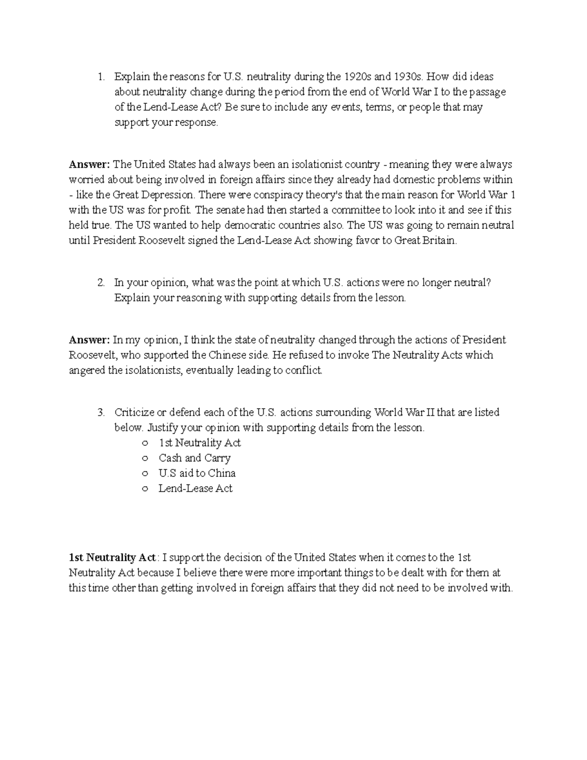 05.01 World War Again - Explain the reasons for U. neutrality during ...