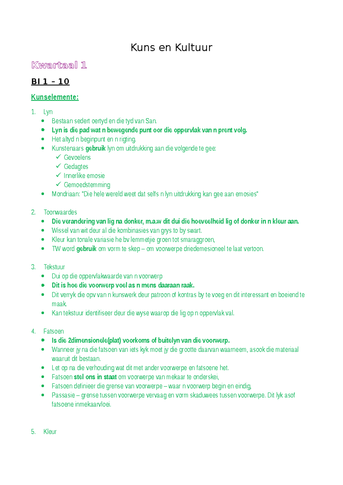 Kuns en Kultuur Kwartaal 2 Final Exam Notes V2 - Studocu