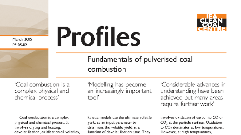 PF Profiles: Fundamentals of Pulverised Coal Combustion (Mar 2005 ...