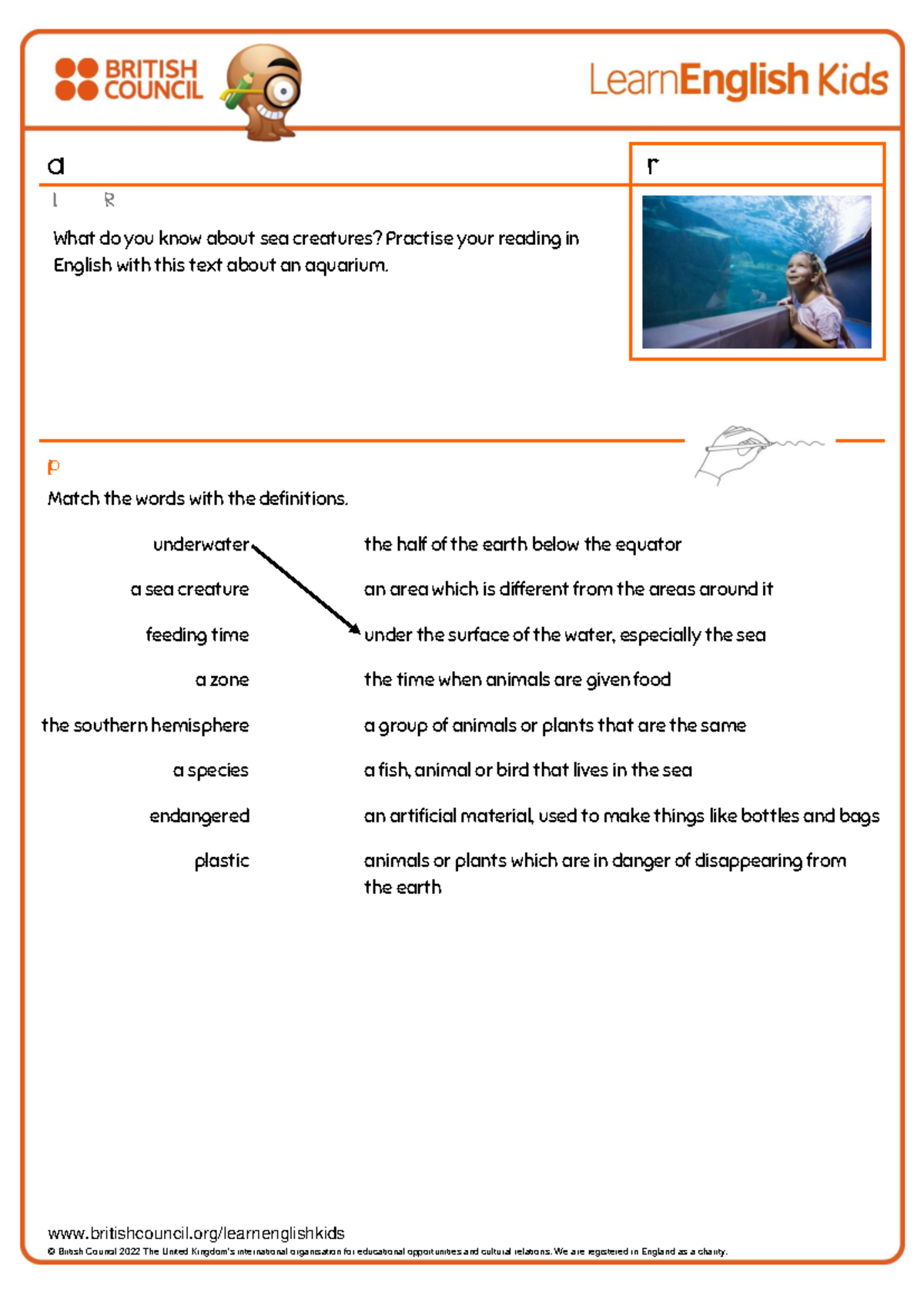 Level 2 Reading Practice Worksheet: Exploring Sea Creatures at the ...