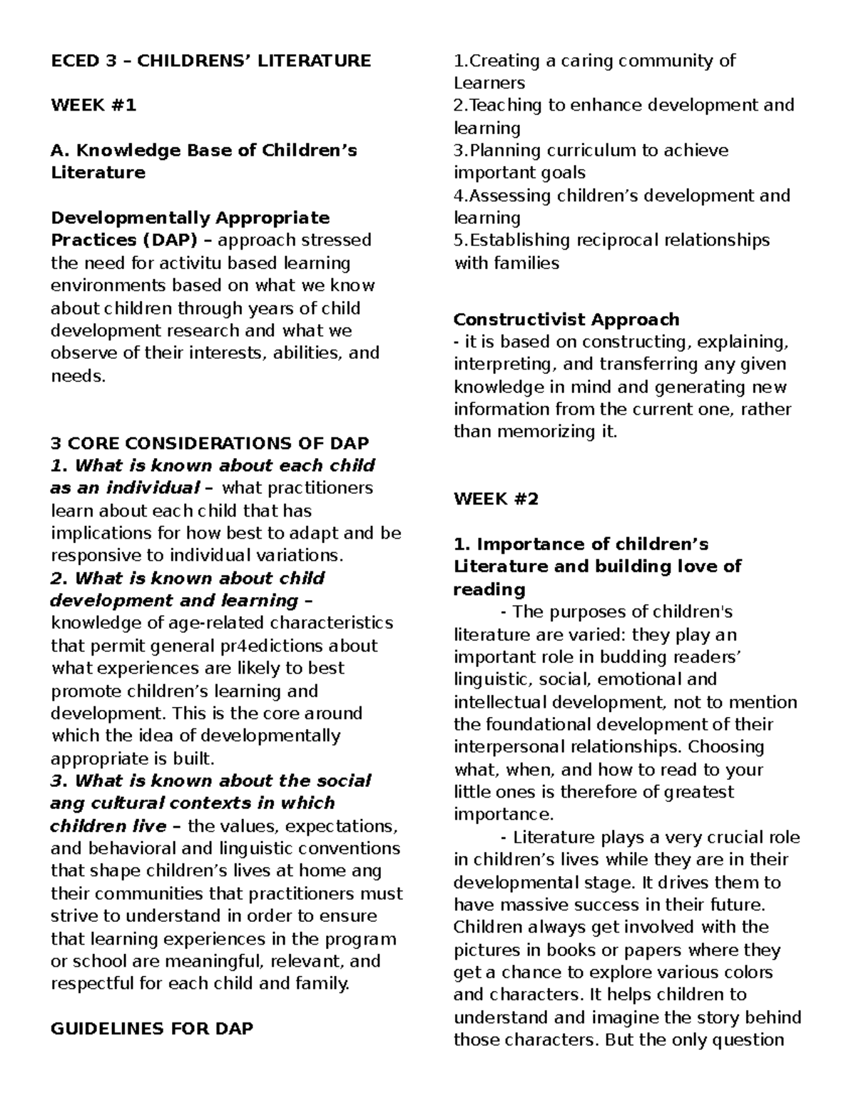 ECED3- Reviewer - ECED 3 – CHILDRENS’ LITERATURE WEEK A. Knowledge Base ...