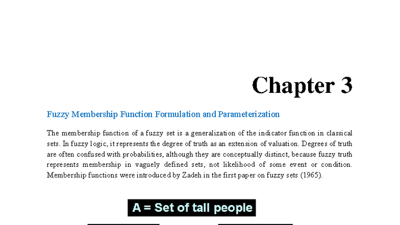 Chapter 3: Fuzzy Membership Function Formulation & Parameterization ...
