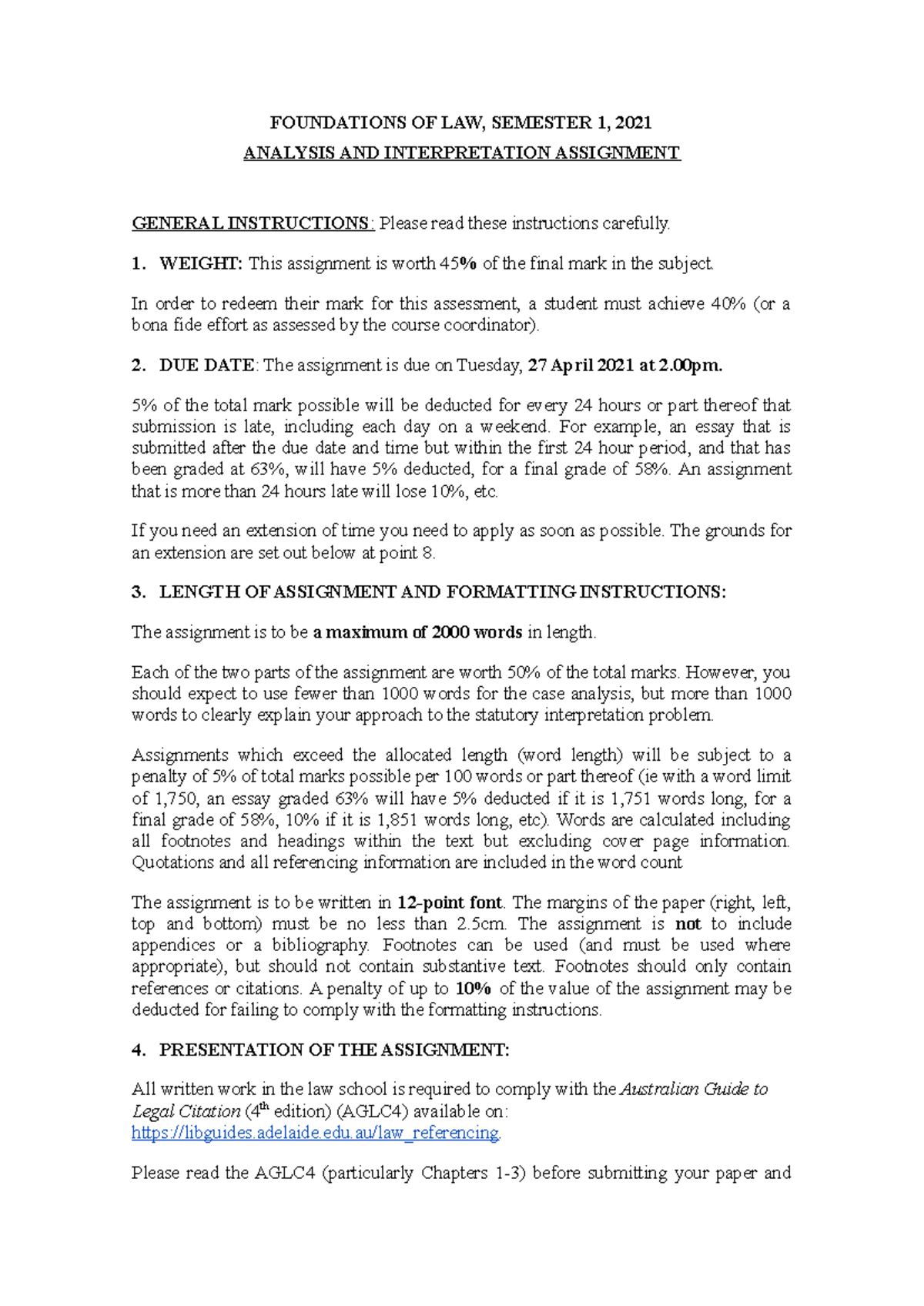 Foundations of Law (LAW101) Analysis & Interpretation Assignment 2021 ...