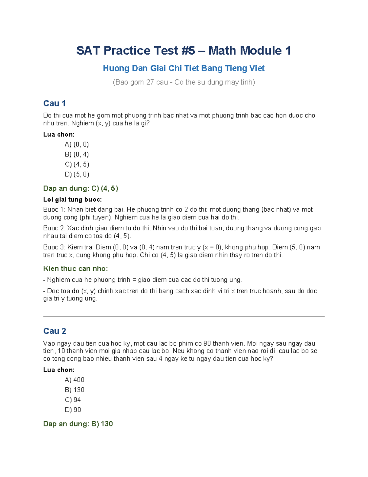 SAT Math Module 1: Hướng Dẫn Giải Chi Tiết Bằng Tiếng Việt - Studocu