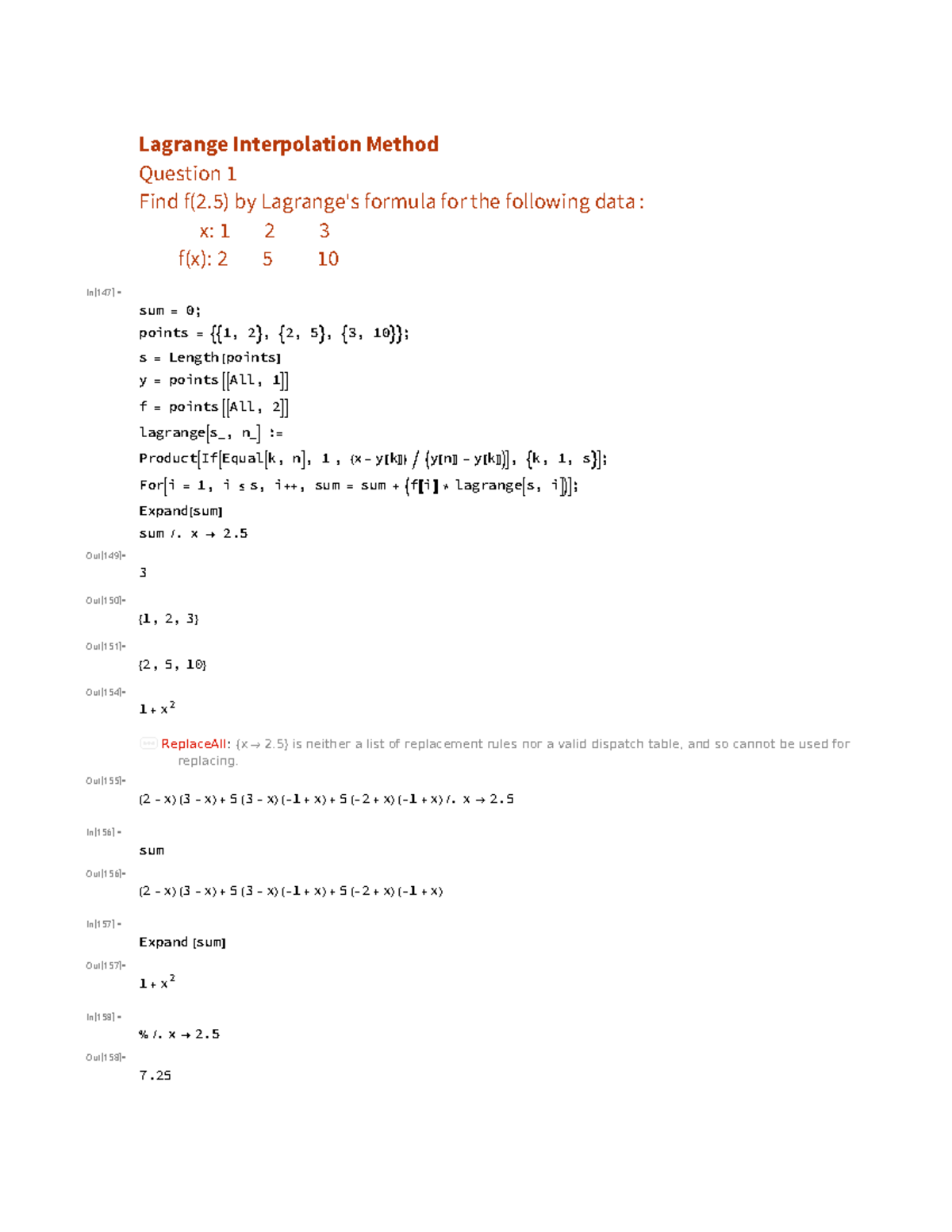 Lagrange Interpolation Method: Finding f(2) and f(5) Solutions - Studocu