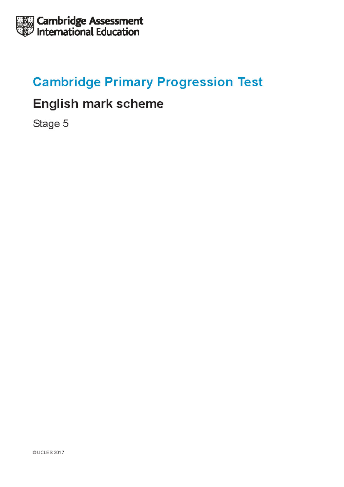 2018 Cambridge Primary Progression Test English Mark Scheme Stage 5 ...
