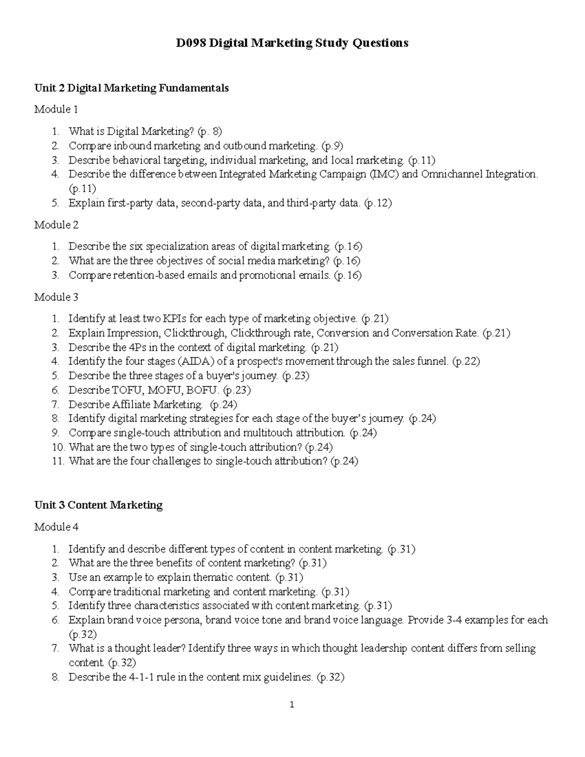 Digital Marketing Study Questions - Studocu
