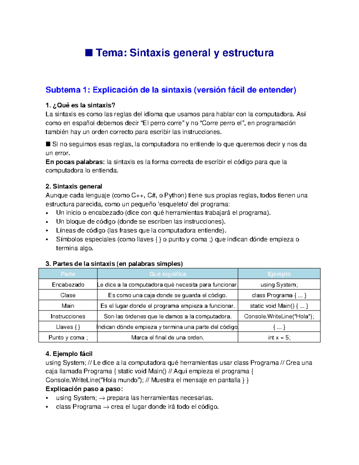 Sintaxis General y Estructura: Guía Fácil de Entender - Studocu