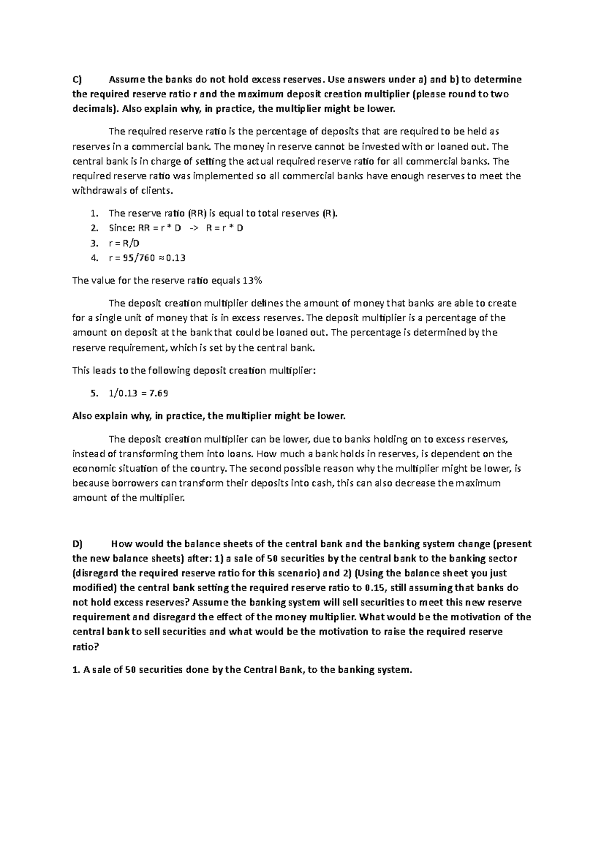 Task 14 - Analyzing Reserve Ratios and Deposit Multipliers - Studeersnel