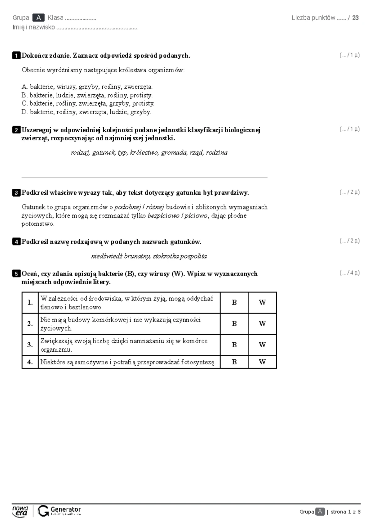 Sprawdzian 8: Polska i Litwa - Grupa A (Wersja A) - Studocu