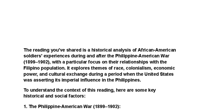 Historical Analysis of Soldier-Filipino Relations During the War - Studocu