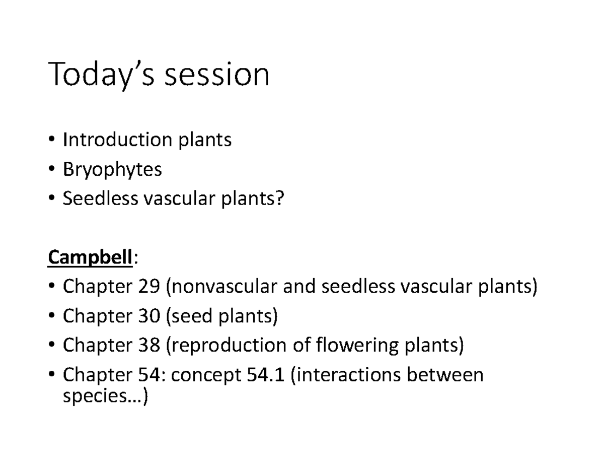 Plants Introduction Notes 2024 - BIO102 Final Exam Study Guide - Studocu