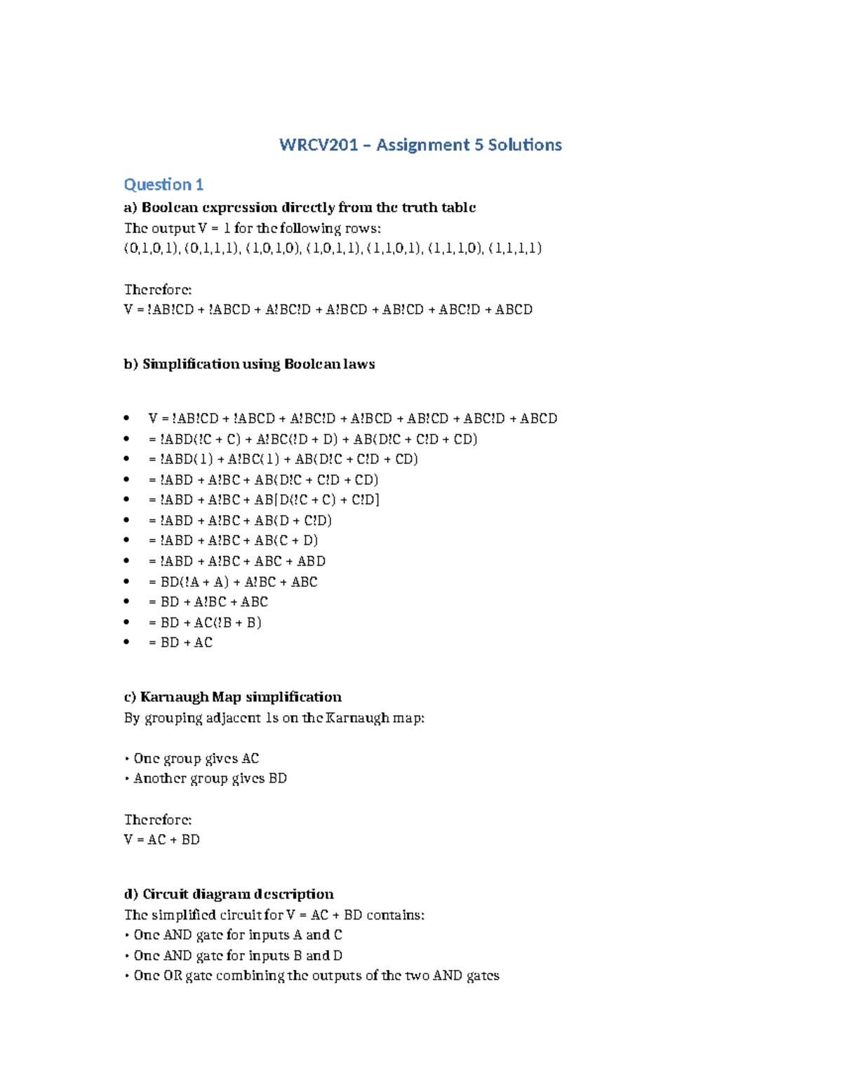 WRCV201 Assignment 5 Solutions: Boolean Expressions & Decoder Design ...