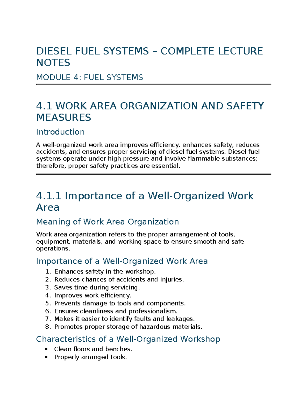 DIESEL FUEL SYSTEMS LECTURE NOTES MODULE 4: SAFETY & OPERATION - Studocu