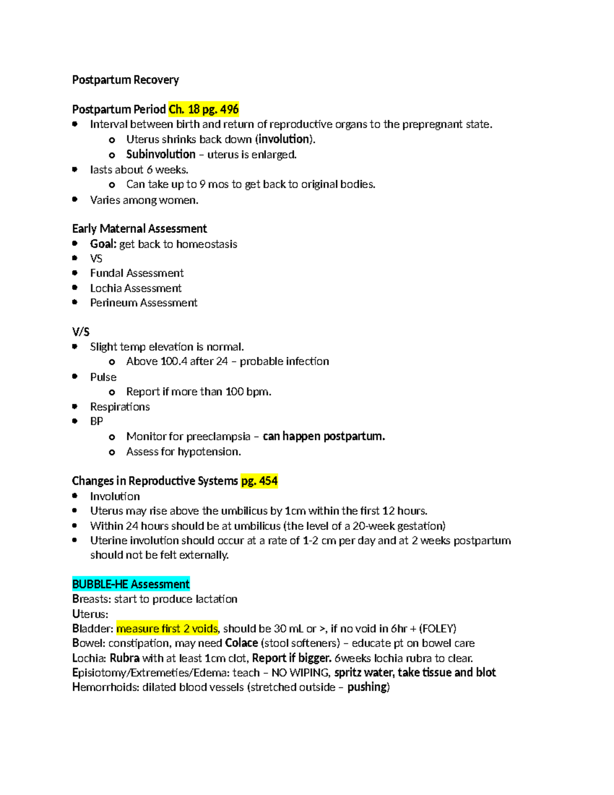 Nursing Notes on Postpartum Recovery - Exam 2 Study Guide - Studocu