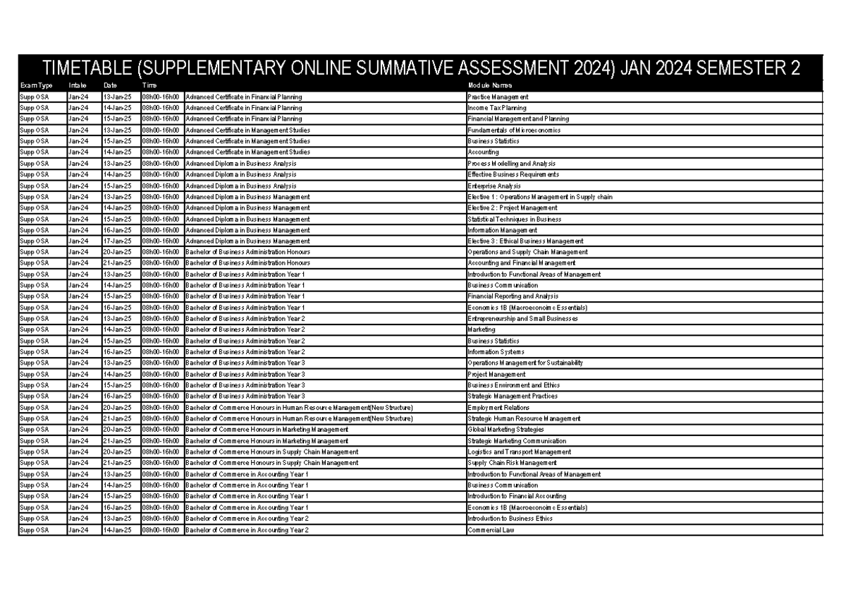 Supplementary Timetable (JAN 24 SEM 2 SUPP) - Exam Type Intake Date ...