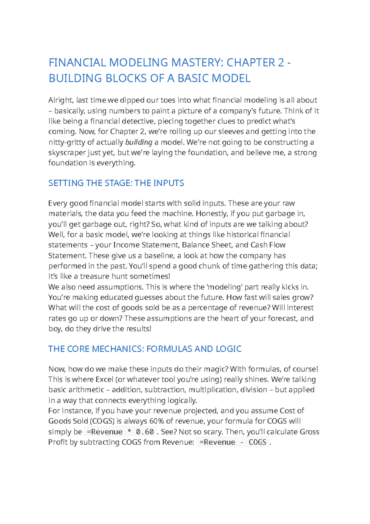 FIN 101: Financial Modeling Chapter 2 - Building Blocks Explained - Studocu