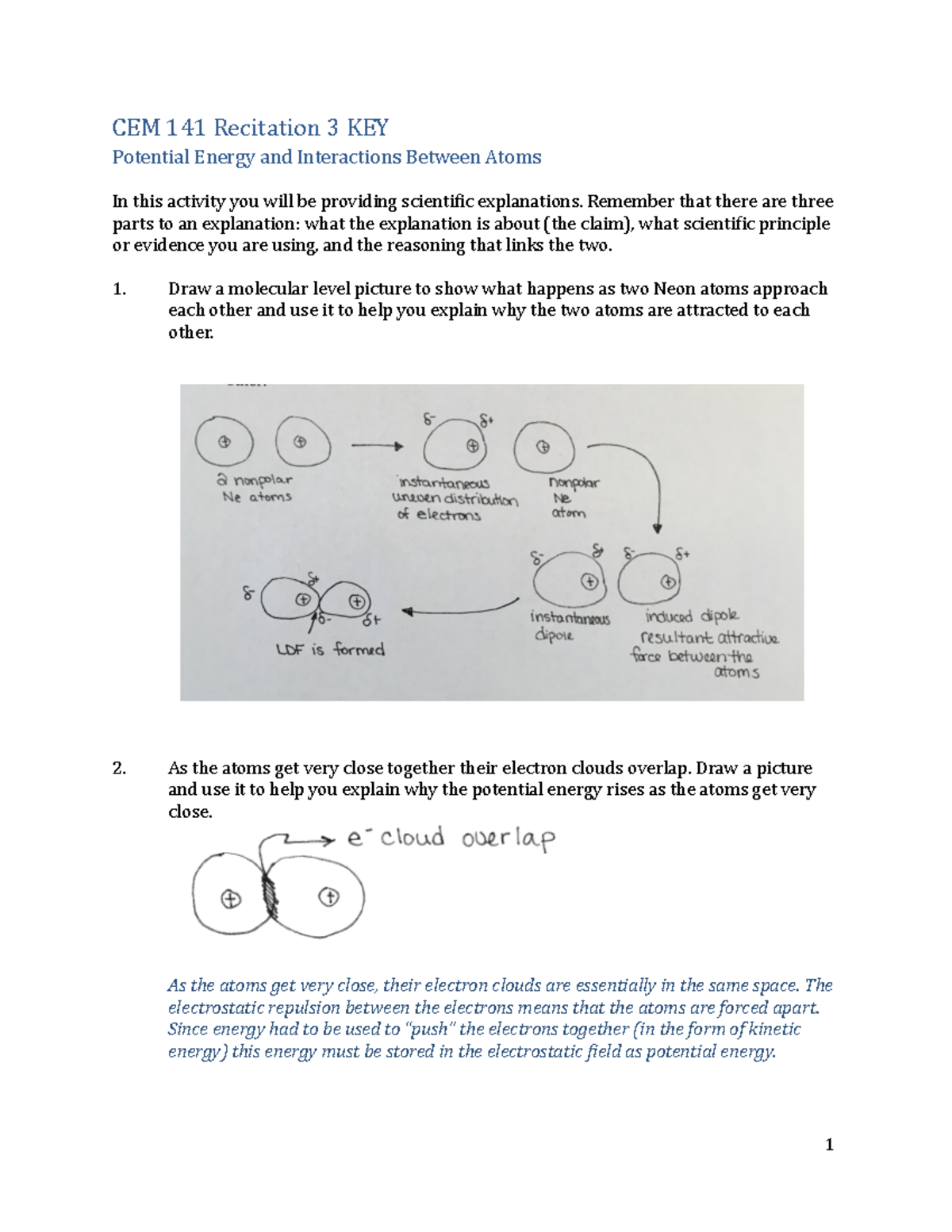 CEM 141 Recitation 3: Potential Energy & Atomic Interactions Exam Notes ...